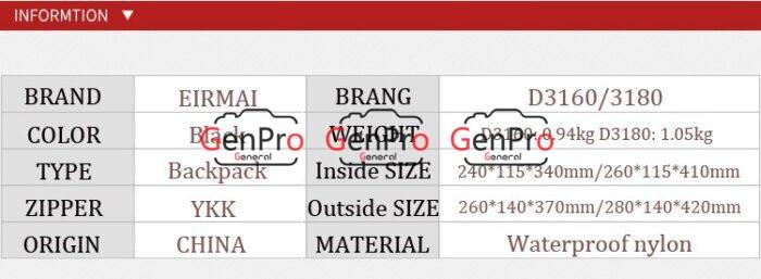 EIRMAI EMB-D3180 Camera Bag Backpack bag - General Pro