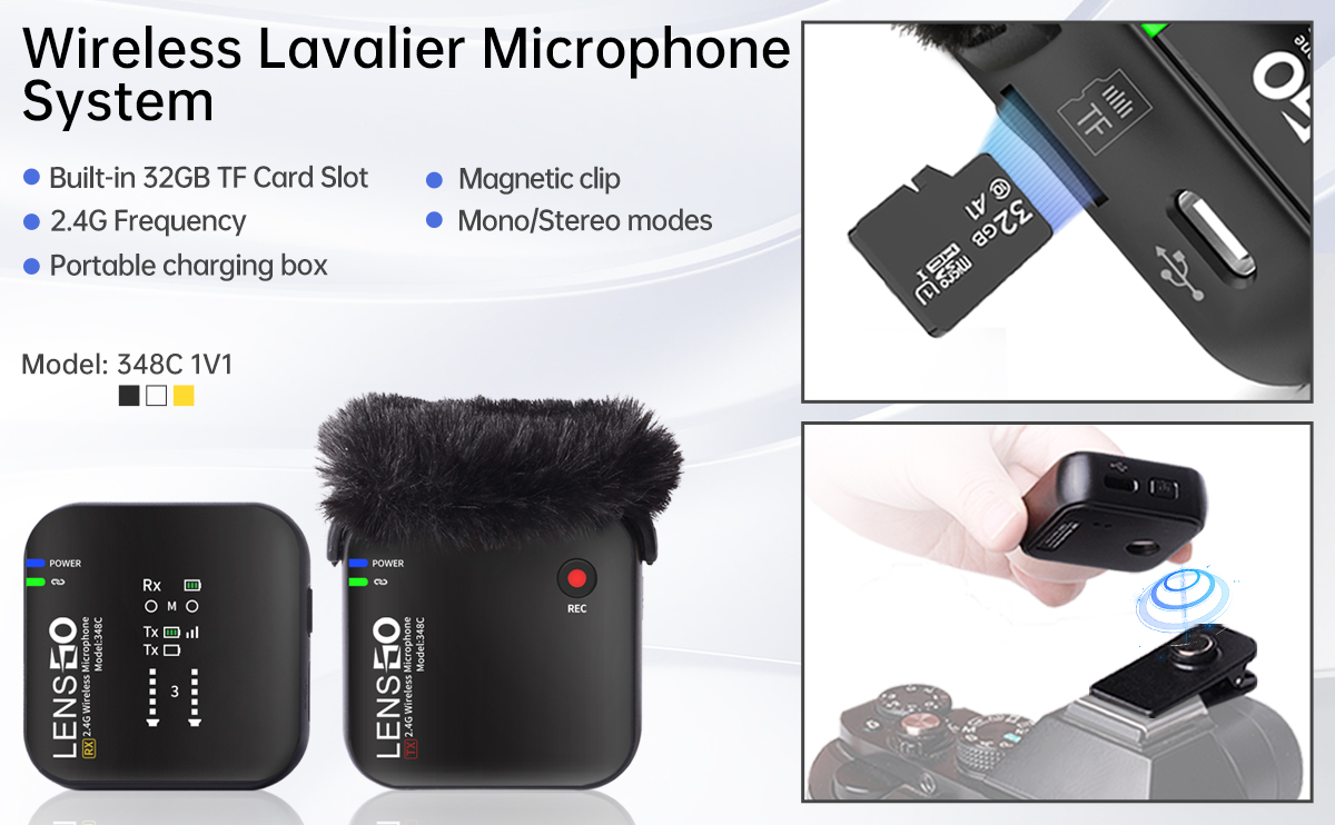 Lensgo 348C Microphone 2.4G Wireless Microphone System Lapel Mic 1V1 ...