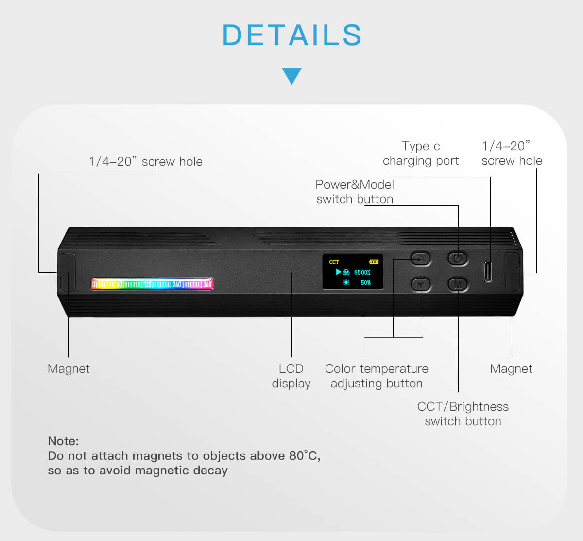DigitalFoto W200 Magnetic RGB Tube Light - General Pro